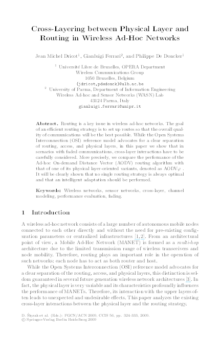 Pdf Cross Layering Between Physical Layer And Routing In Wireless Ad Hoc Networks