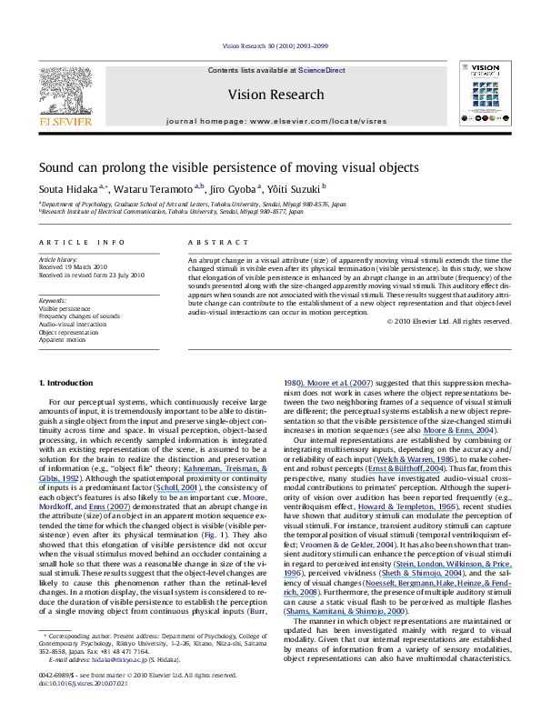 (PDF) Sound can prolong the visible persistence of moving visual objects