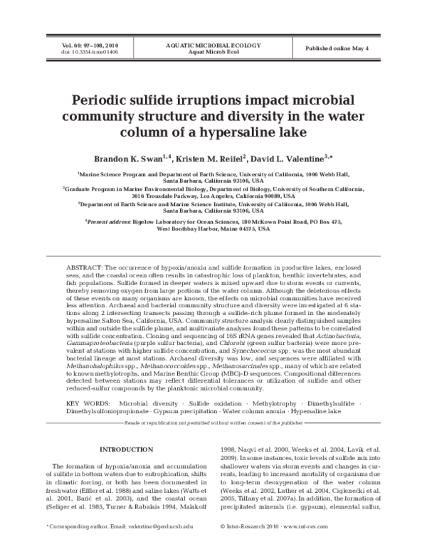 (PDF) Periodic sulfide irruptions impact microbial community structure and diversity in the ...