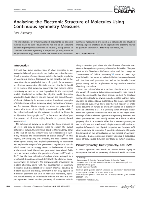 Pdf Analyzing The Electronic Structure Of Molecules Using Continuous