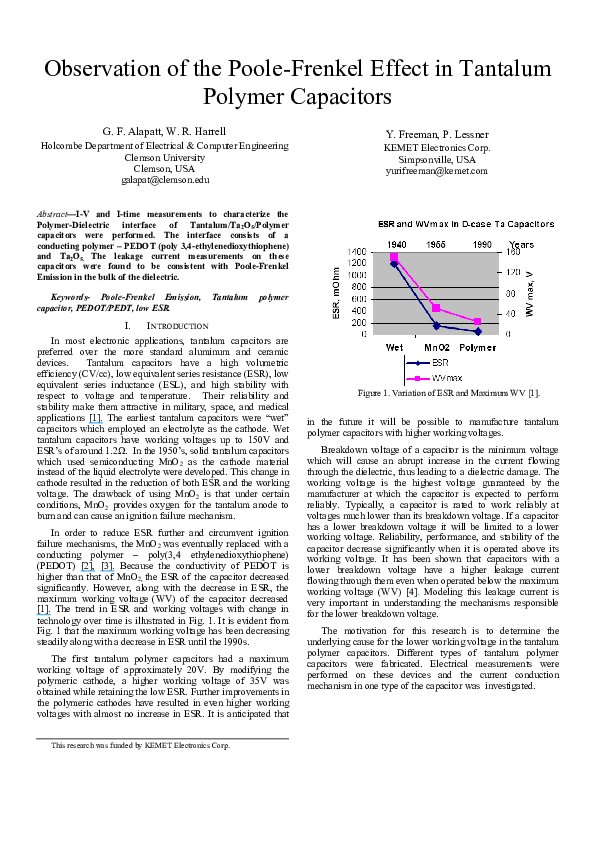 Observation of the Poole-Frenkel effect in Tantalum Polymer capacitors