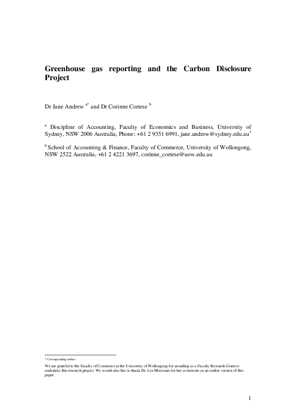 (PDF) Greenhouse gas reporting and the Carbon Disclosure Project