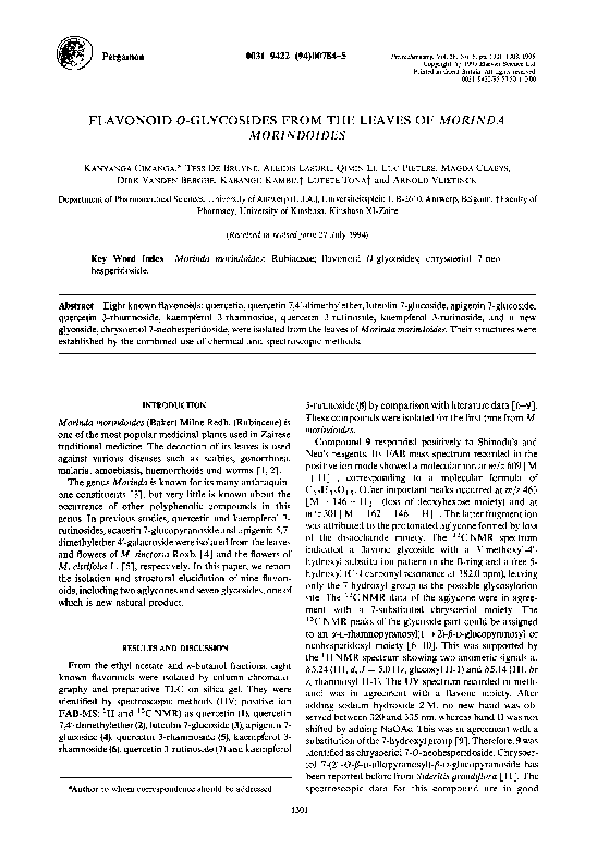 (PDF) Flavonoid O-Glycosides from the leaves of Morinda morindoides