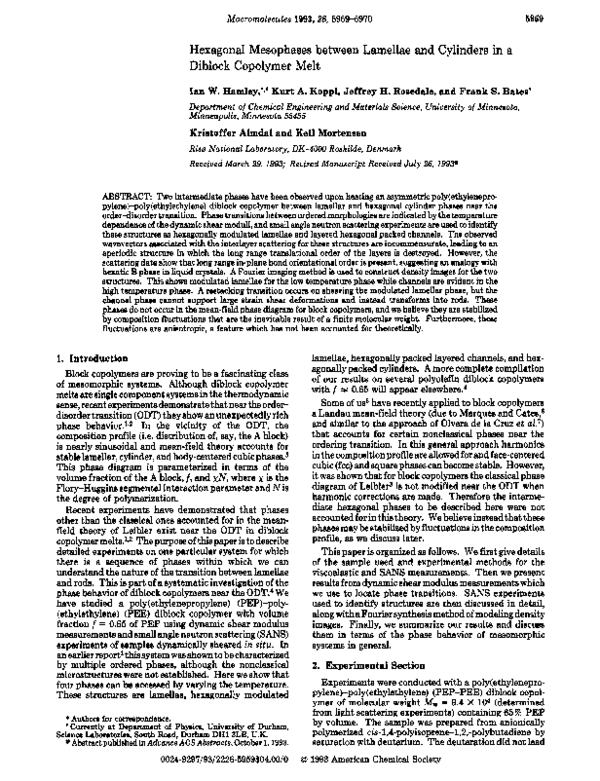 (PDF) Hexagonal mesophases between lamellae and cylinders in a diblock copolymer melt