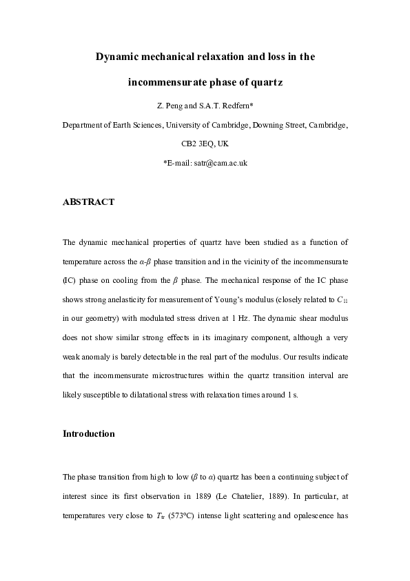 (PDF) Dynamic mechanical relaxation and loss in the incommensurate ...