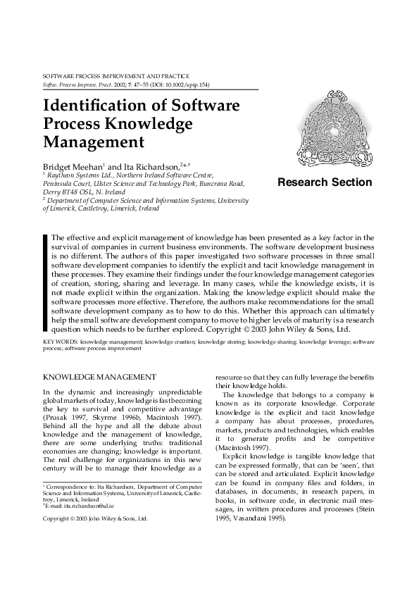 (PDF) Identification of Software Process Knowledge Management