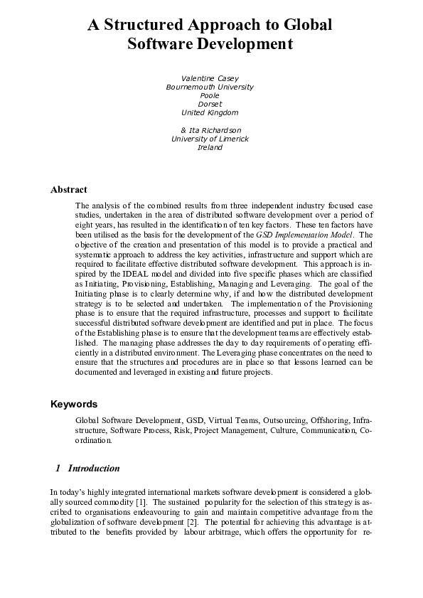 (PDF) Implementation of Global Software Development: a structured approach