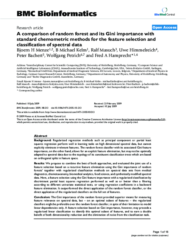 (PDF) A comparison of random forest and its Gini importance with ...
