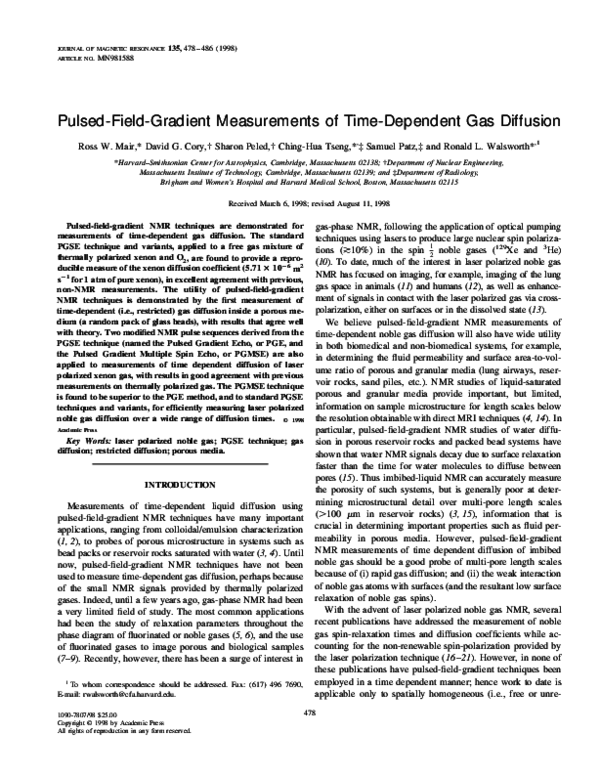 (PDF) Pulsed-Field-Gradient Measurements of Time-Dependent Gas Diffusion