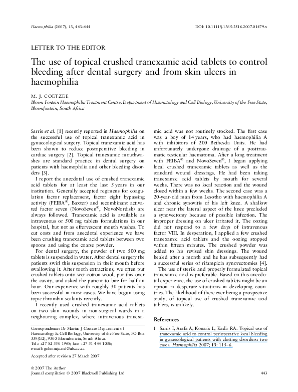(PDF) The use of topical crushed tranexamic acid tablets to control ...