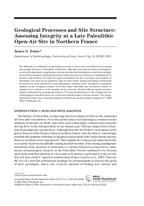 (PDF) Geological processes and site structure: Assessing integrity at a ...