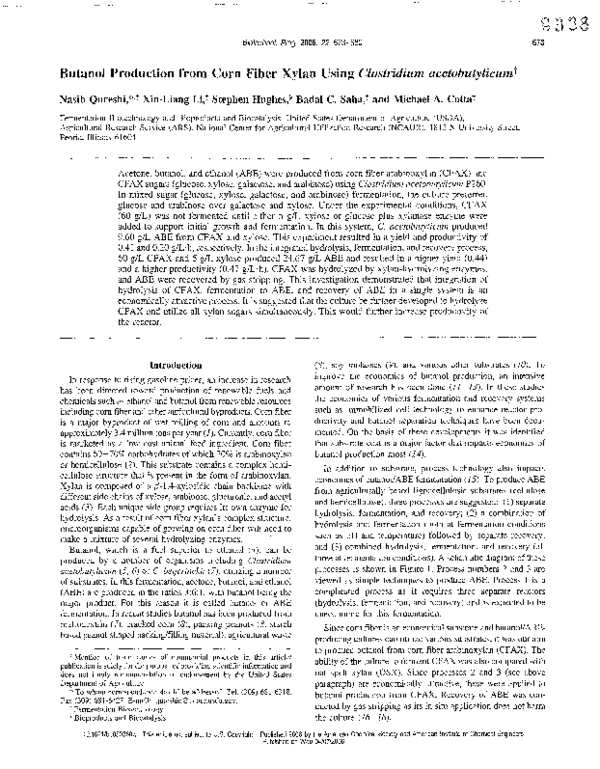 (PDF) Butanol Production from Corn Fiber Xylan Using Clostridium ...