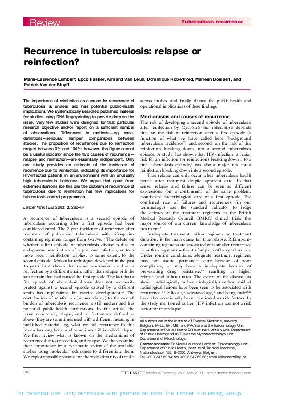 (PDF) Recurrence in tuberculosis: relapse or reinfection?