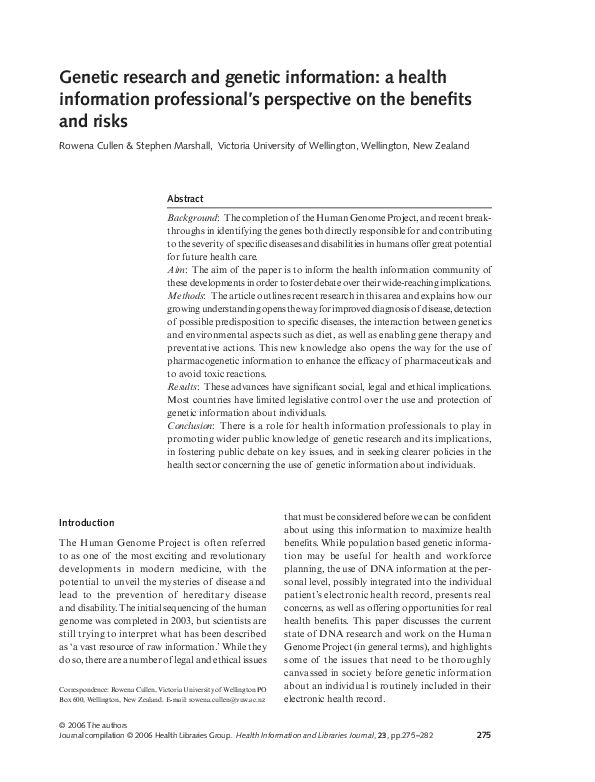 (PDF) Genetic research and genetic information: a health information ...