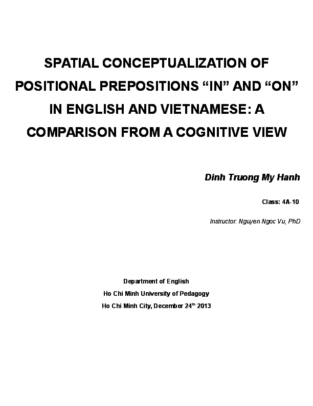 Doc Spatial Conceptualization Of Positional Prepositions In And