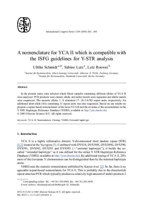 (PDF) A nomenclature for YCA II which is compatible with the ISFG ...