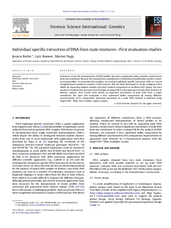 (PDF) Individual specific extraction of DNA from male mixtures—First ...