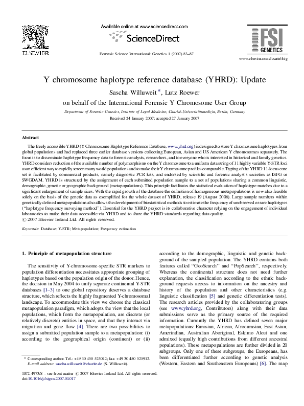 (PDF) Y chromosome haplotype reference database (YHRD): Update