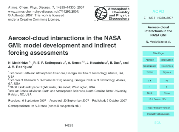 (PDF) Aerosol-cloud interactions in the NASA GMI: model development and ...