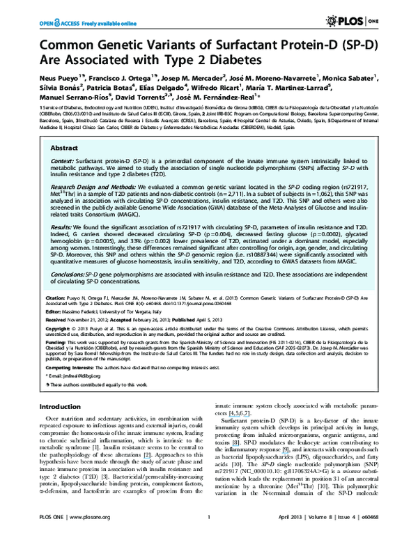 (PDF) Common Genetic Variants of Surfactant Protein-D (SP-D) Are ...