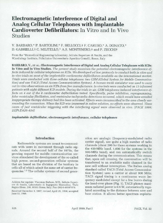 (PDF) Electromagnetic Interference of Digital and Analog Cellular Telephones with Implantable ...