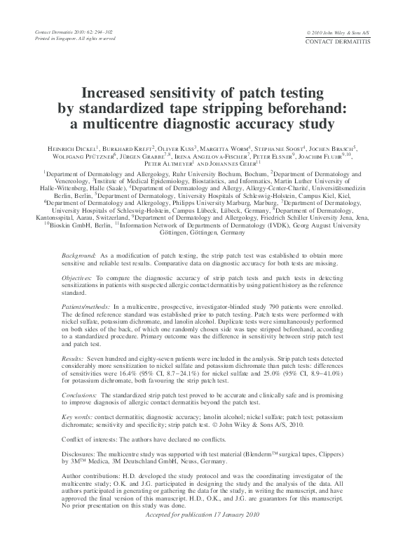 (PDF) Increased sensitivity of patch testing by standardized tape ...