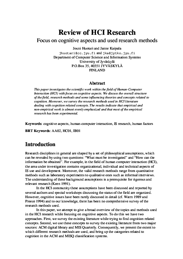 (PDF) Review of HCI Research
