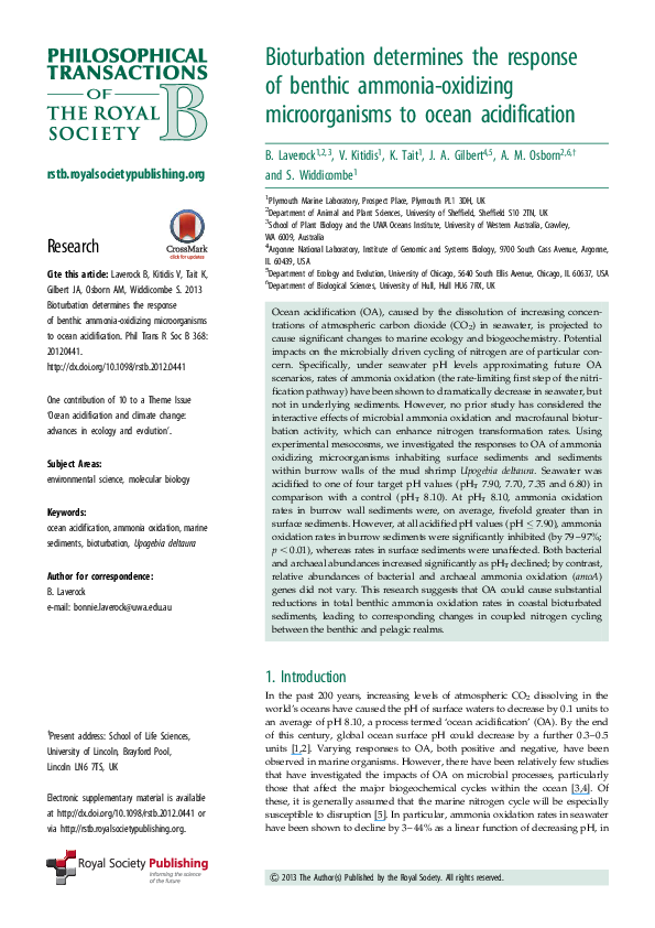 (PDF) Bioturbation determines the response of benthic ammonia-oxidizing ...