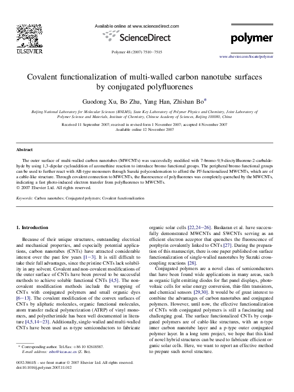 (PDF) Covalent Functionalization of Multi-walled Carbon Nanotubes with a Gadolinium Chelate for ...