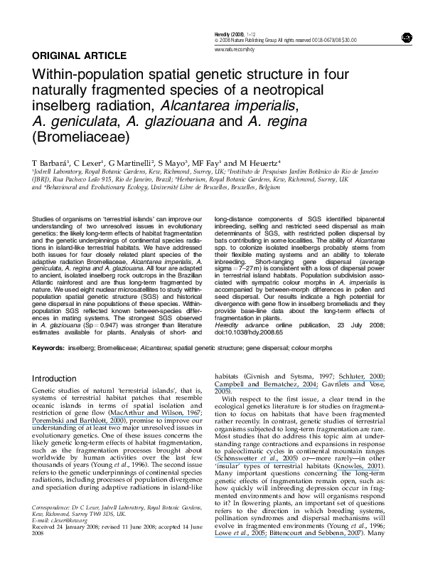 (PDF) Within-population spatial genetic structure in four naturally ...