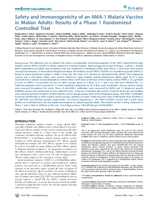 (PDF) Phase 1/2a Study of the Malaria Vaccine Candidate Apical Membrane ...