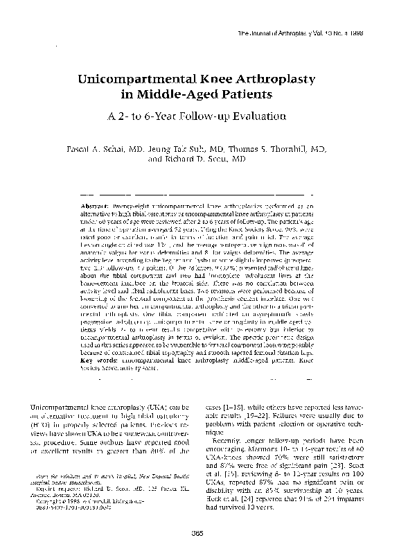 (PDF) Unicompartmental knee arthroplasty in middle-aged patients