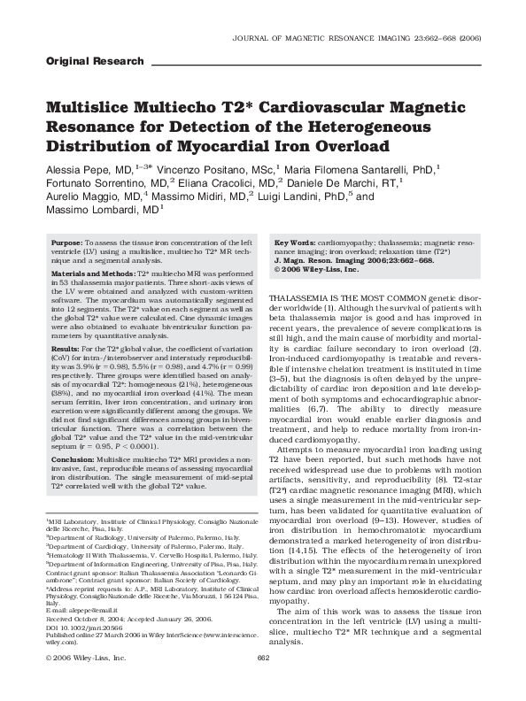 (PDF) Multislice multiecho T2* cardiovascular magnetic resonance for ...
