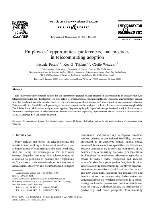 (PDF) Employees' opportunities, preferences, and practices in ...