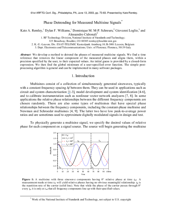 (PDF) Phase detrending for measured multisine signals