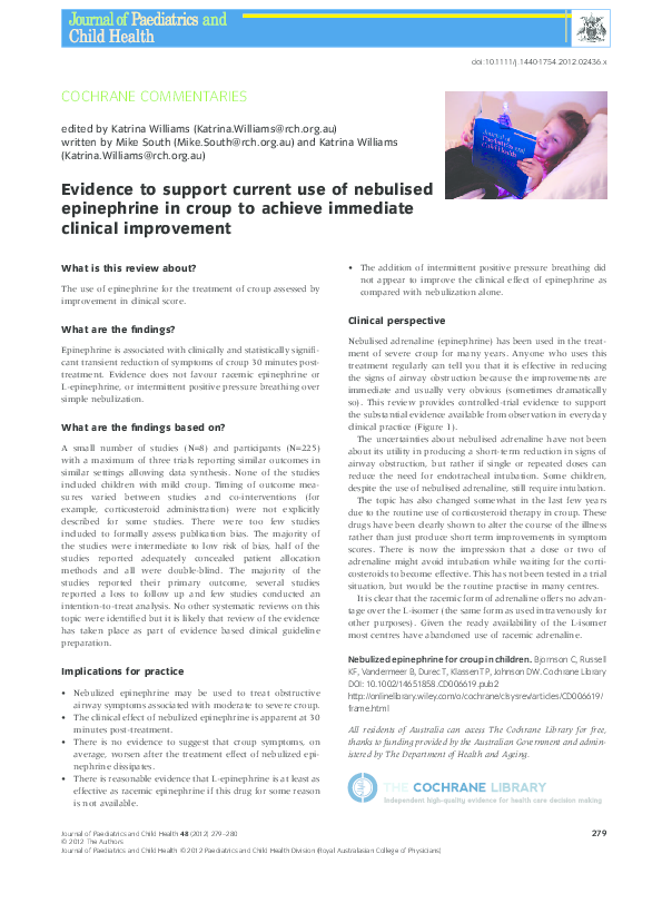 (PDF) Evidence to support current use of nebulised epinephrine in croup ...