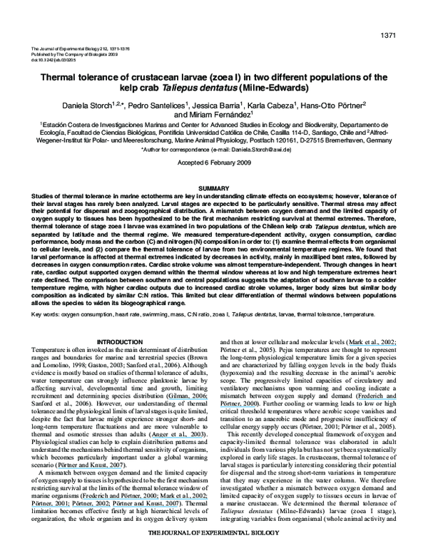 (PDF) Thermal tolerance of crustacean larvae (zoea I) in two different ...