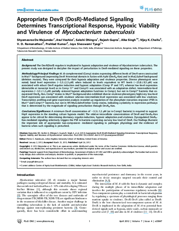 (PDF) Appropriate DevR (DosR)-Mediated Signaling Determines ...