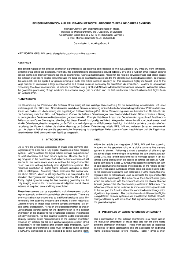 (PDF) Sensor Integration And Calibration Of Digital Airborne Three-Line ...