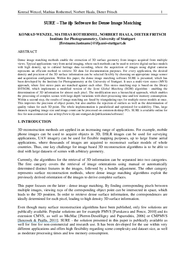 (PDF) SURE - The ifp Software for Dense Image Matching