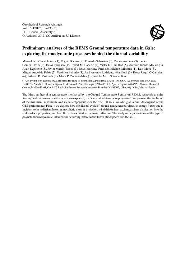 (PDF) Preliminary analyses of the REMS Ground temperature data in Gale ...