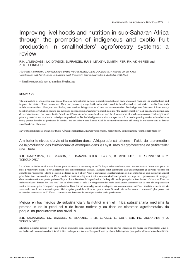 (PDF) Improving livelihoods and nutrition in sub-Saharan Africa through ...