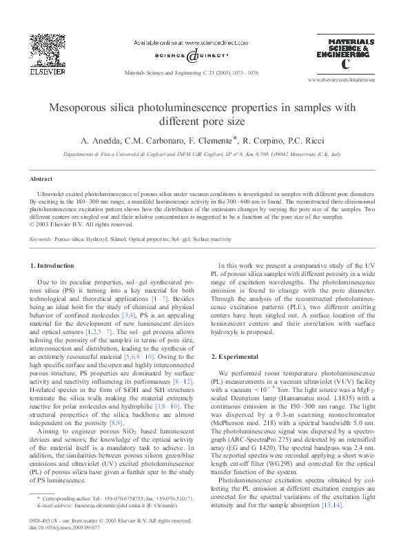 (PDF) Mesoporous silica photoluminescence properties in samples with ...