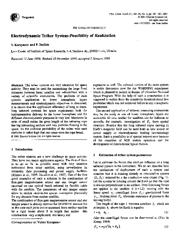 (PDF) Electrodynamic tether system-possibility of realization