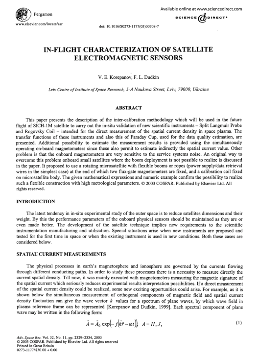 (PDF) In-flight characterization of satellite electromagnetic sensors