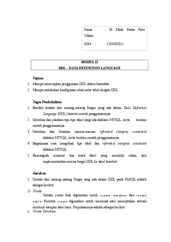 Doc Modul Ii Ddl Data Definition Language