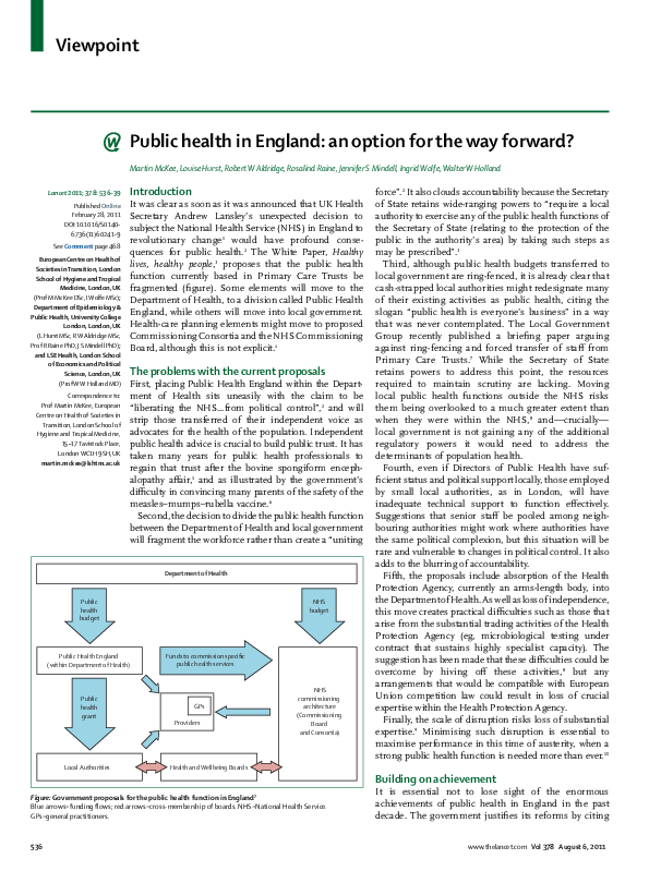 (PDF) Public health in England: an option for the way forward?
