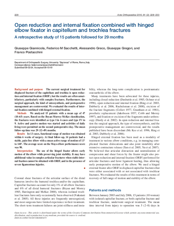 (PDF) Open reduction and internal fixation combined with hinged elbow ...