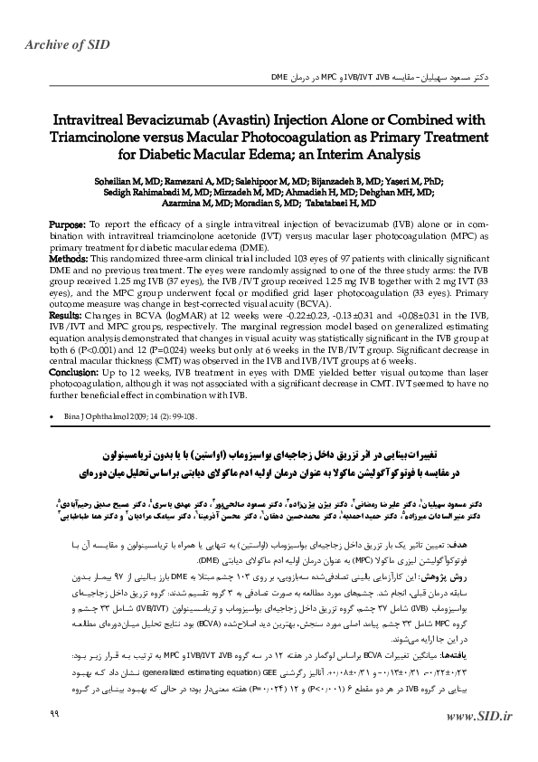 (PDF) INTRAVITREAL BEVACIZUMAB (AVASTIN) INJECTION AS PRIMARY TREATMENT ...