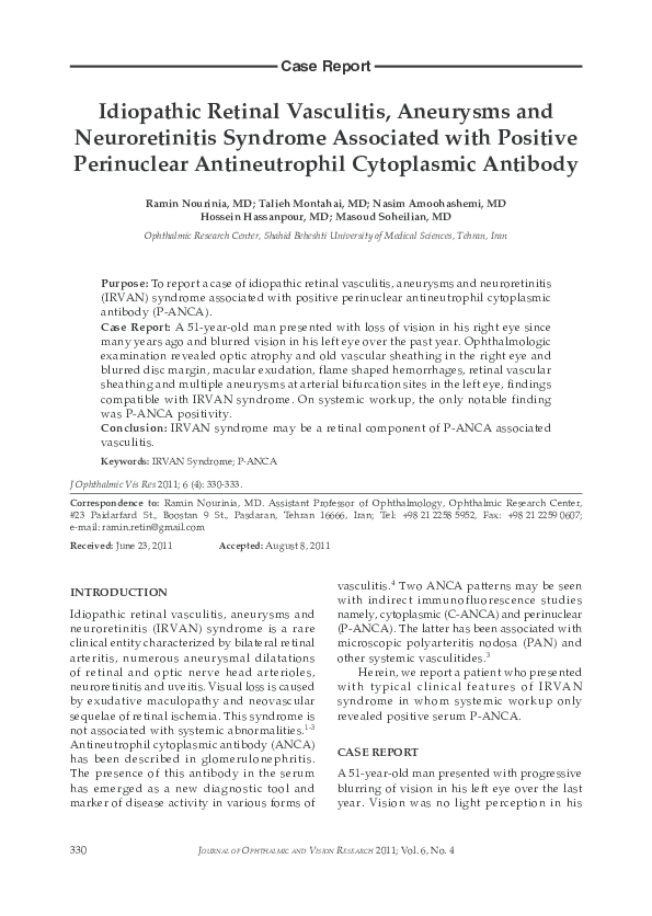 (PDF) IDIOPATHIC RETINAL VASCULITIS, ANEURYSMS, AND NEURORETINITIS ...